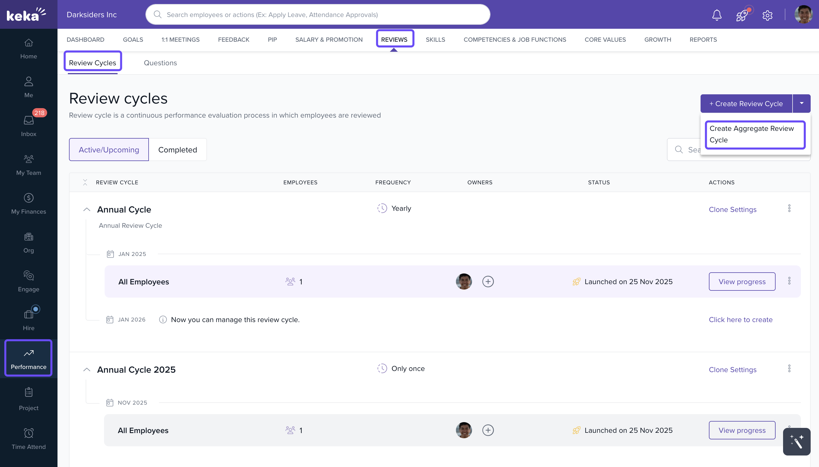 Introducing Aggregate Review Cycle Feature – Home Page