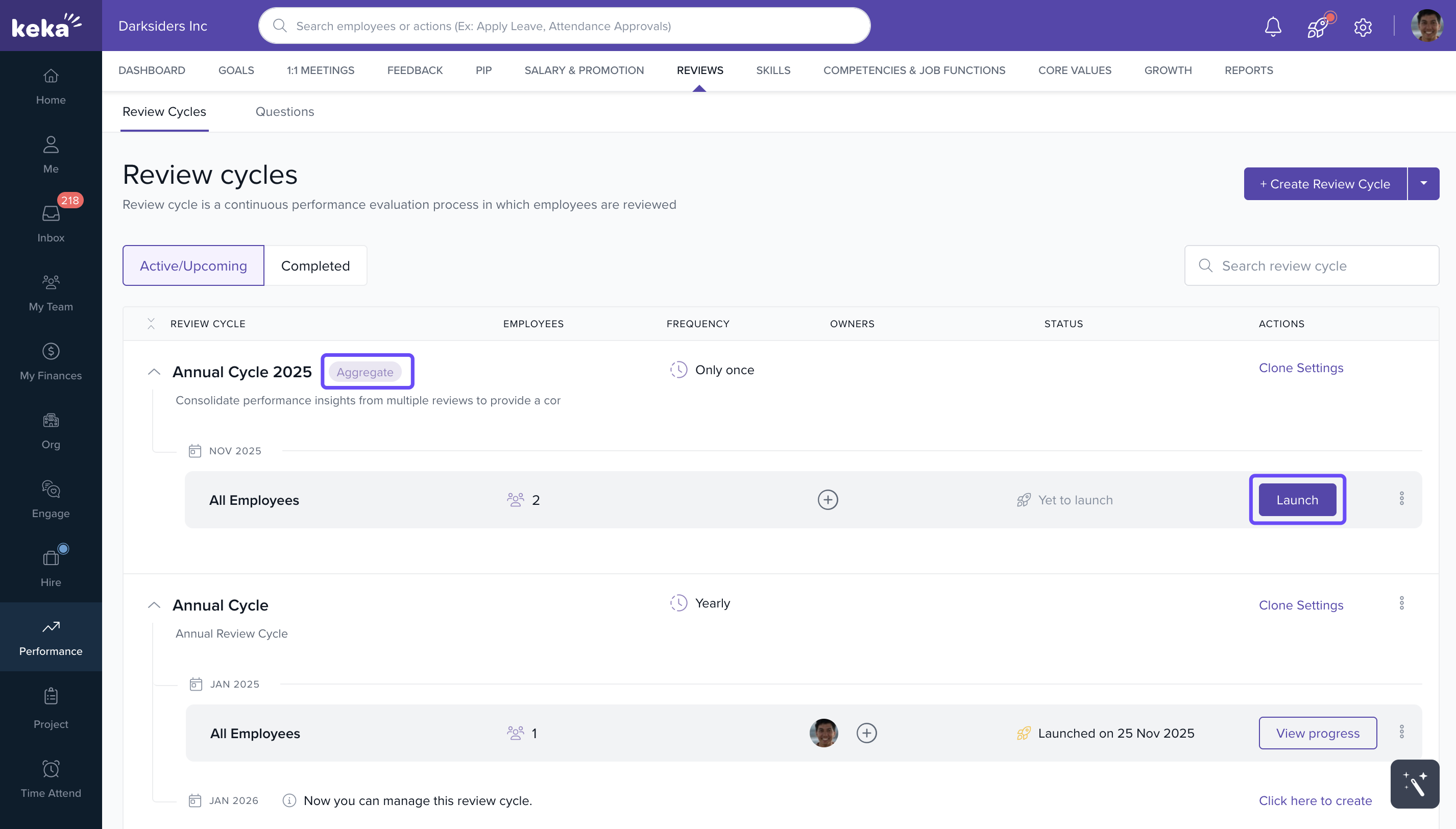 Introducing Aggregate Review Cycle Feature – Home Page